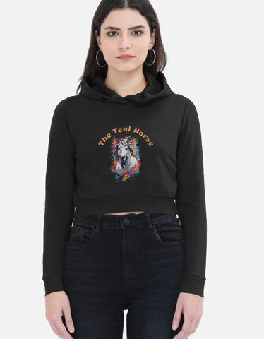 The Teal Horse Female Cropped Hoodie